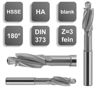 M8 - 8,4 auf 15,0 x 100 mm, d2=12,5 mm - HSS-CO5-Flachsenker 180°, fein ...